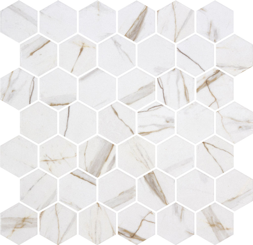 Centura Mosaïque Hex XL Ecostone Calacatta Gold Mat 12" x 12" (CAGOHEX) | FloorBox
