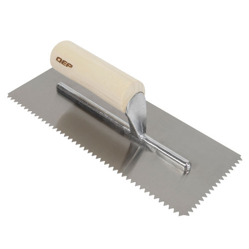 QEP - V-Notched Trowel 4-1/2" x 11" Carbon Steel 1/4" x 3/16" with Wood ...