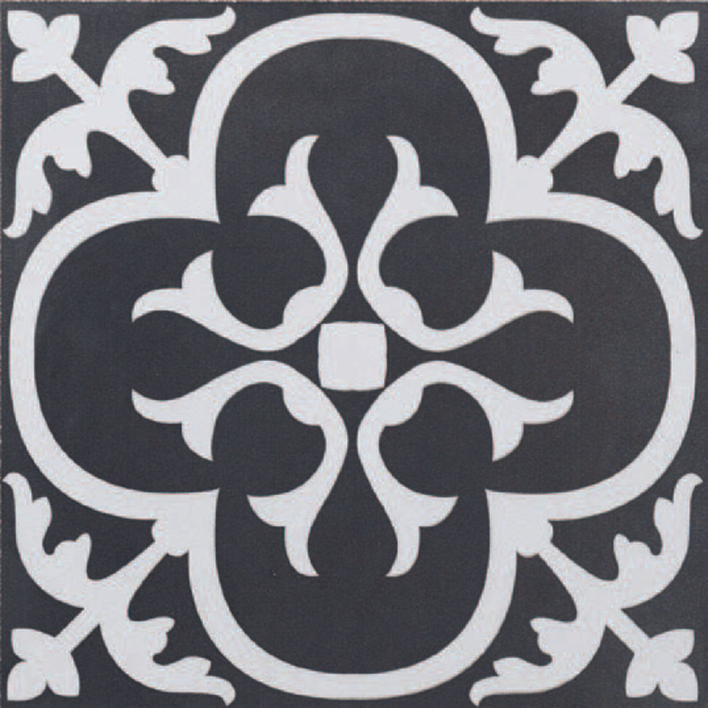 Italbec Floor Tiles Ciment Flora Blanc Noir Natural 8 X 8