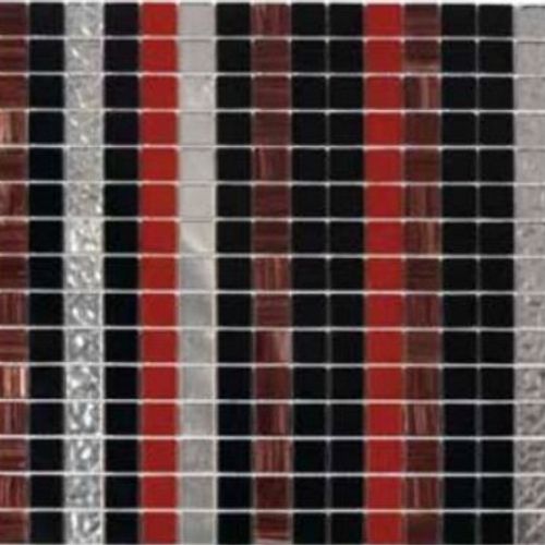 Centura - Mosaic Tiles Geoforms Matte Stripes Black & Red Gold 12-7/8 ...