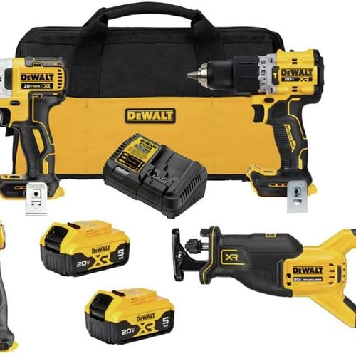 DeWalt - 4 Power Tool Combo Kit 20V Max XR with 2 Batteries and Bag ...