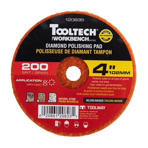 Toolway - Roue de polissage à sec Tooltech Workbench diamantée grain 200 avec endos en velcro 4 ...