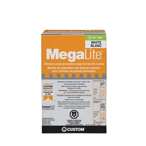 Custom Building Products - Crack Prevention Large Format Tile Motar MegaLite Ultimate White 4.2 ...
